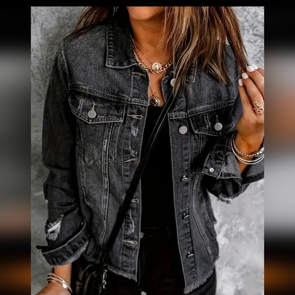 Jackets & Coats | Womens Distressed Black Denim Jacket | Poshmark